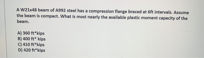 Solved A W21x48 beam of A992 steel has a compression flange | Chegg.com