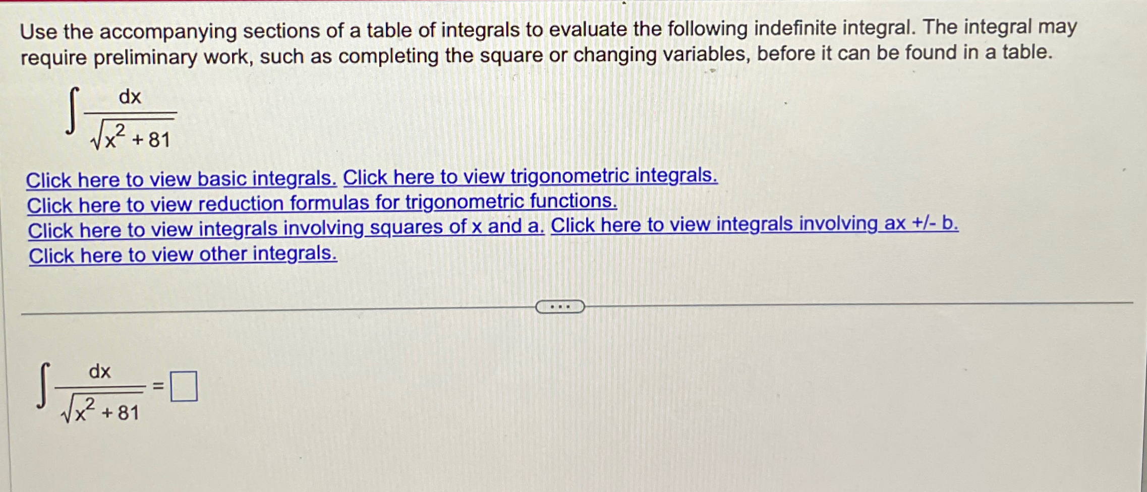 Solved Use the accompanying sections of a table of integrals | Chegg.com
