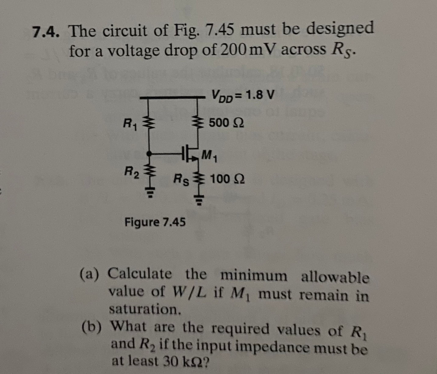 7.4. ﻿The circuit of Fig. 7.45 ﻿must be designed for | Chegg.com