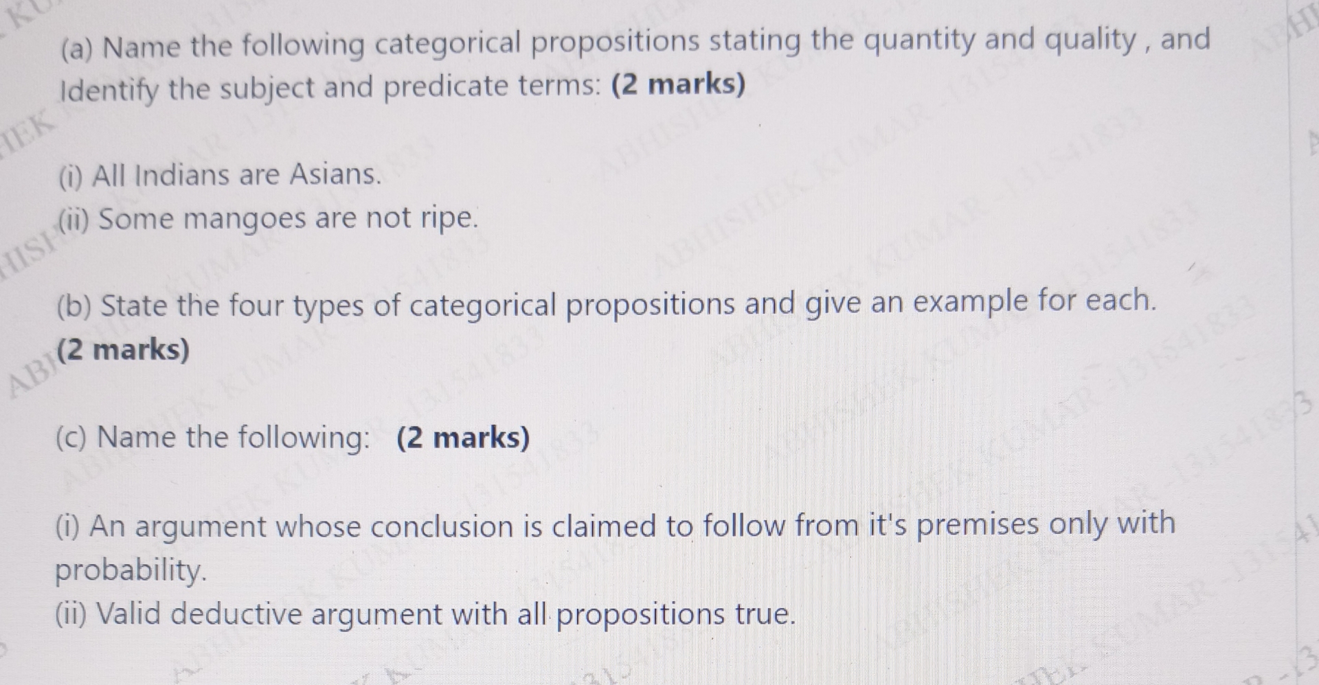 Solved (a) ﻿Name the following categorical propositions | Chegg.com