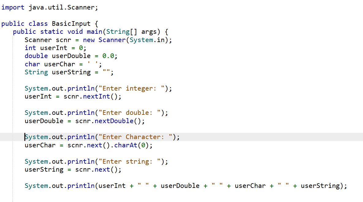 Solved ```import java.util.Scanner;public class BasicInput { | Chegg.com