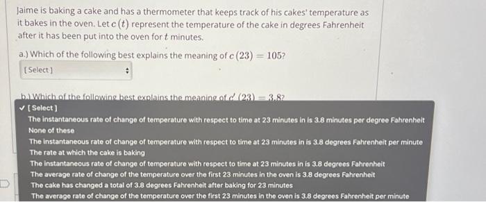 Solved Jaime is baking a cake and has a thermometer that | Chegg.com