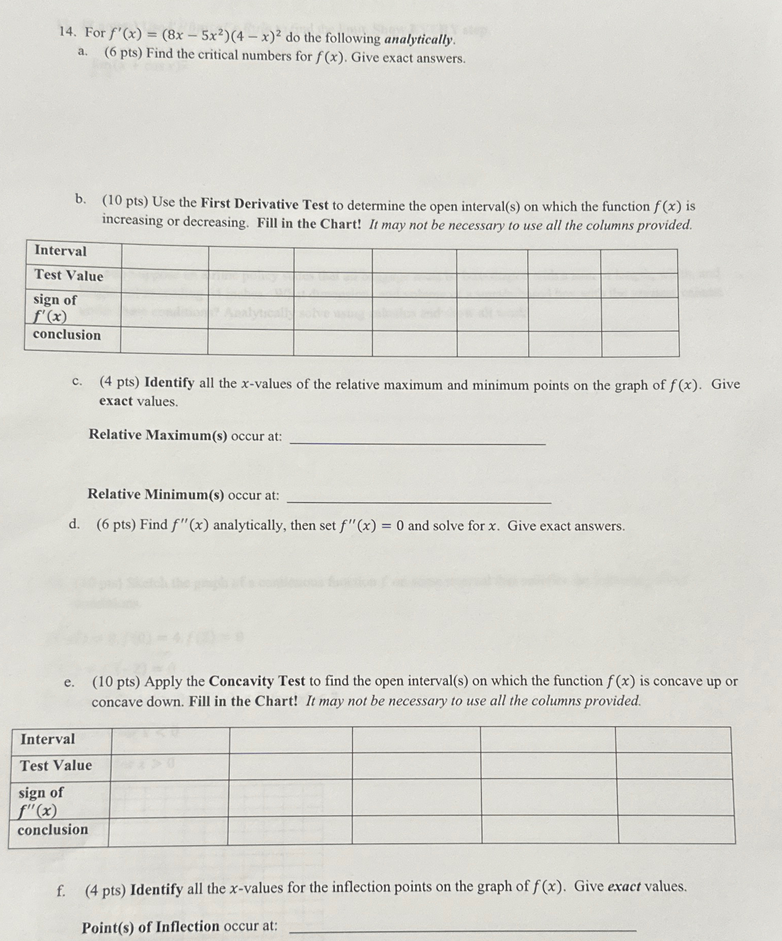 Solved For f'(x)=(8x-5x2)(4-x)2 ﻿do the following | Chegg.com