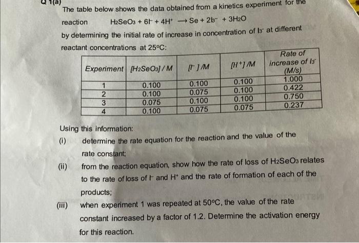 Solved reaction H2SeO3+6 F−+4H+→Se+2l−+3H2O by determining | Chegg.com