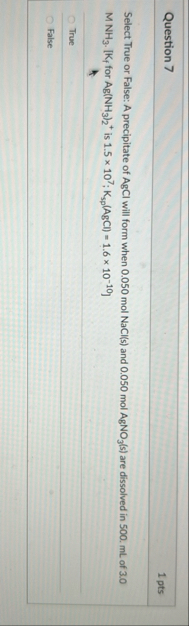 Solved Question 71 ﻿ptsSelect True or False: A precipitate | Chegg.com