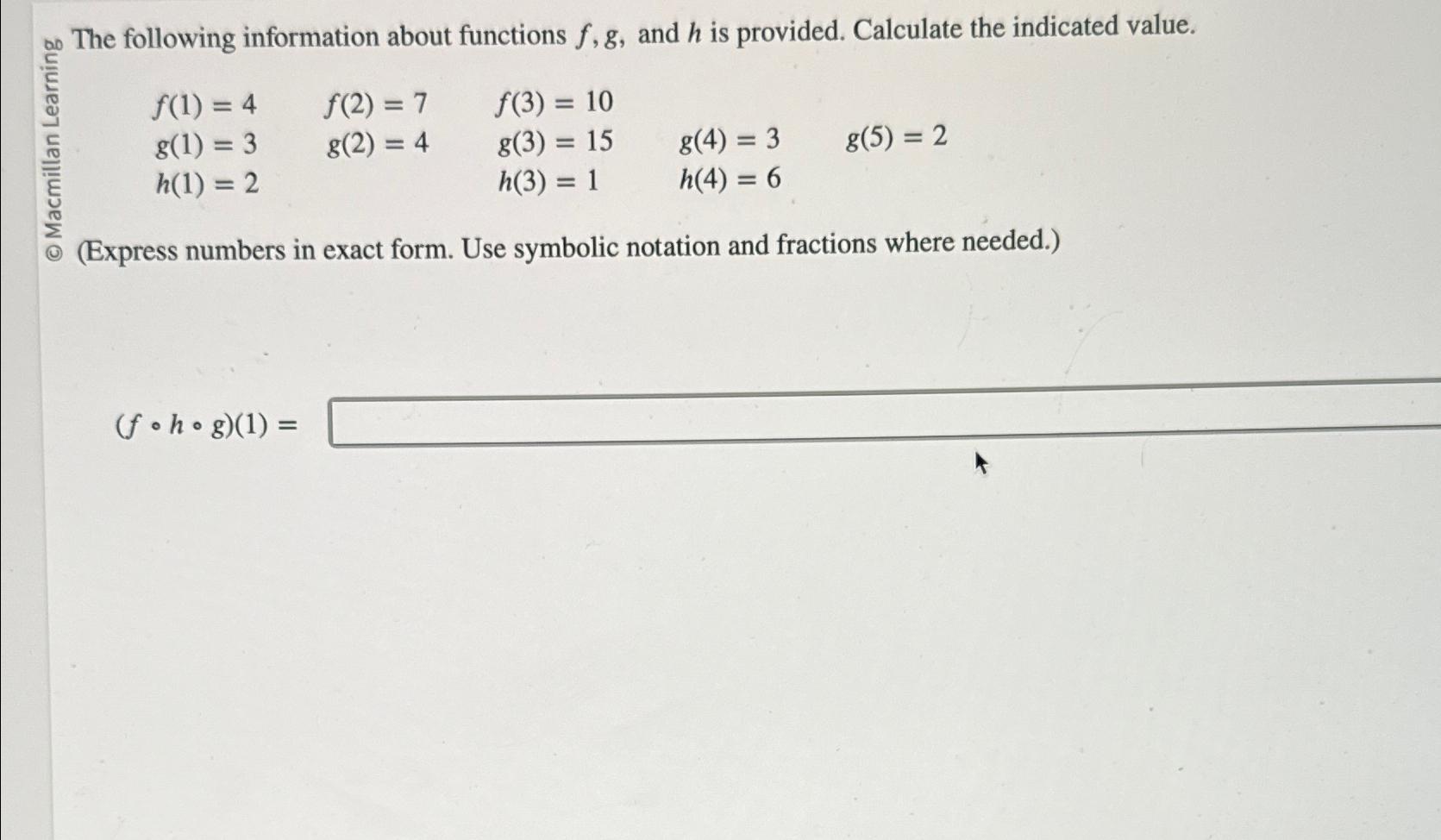 Solved ?c ﻿The following information about functions f,g, | Chegg.com