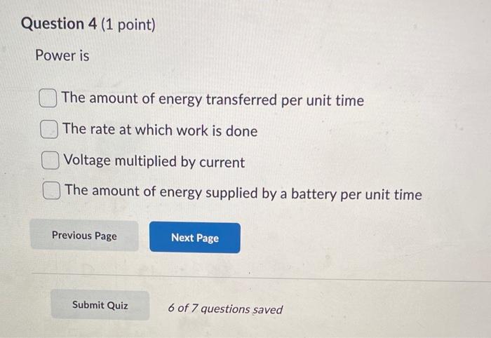Solved Power is The amount of energy transferred per unit | Chegg.com