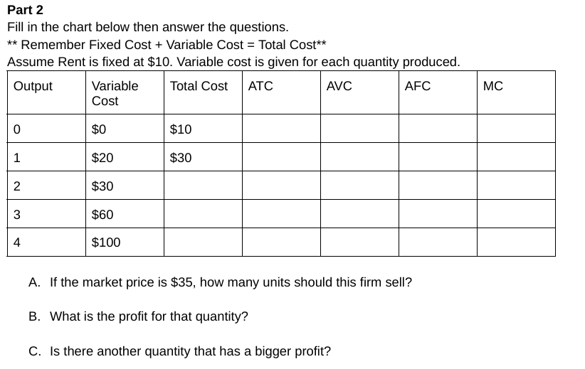 Solved Part 2Fill in the chart below then answer the | Chegg.com
