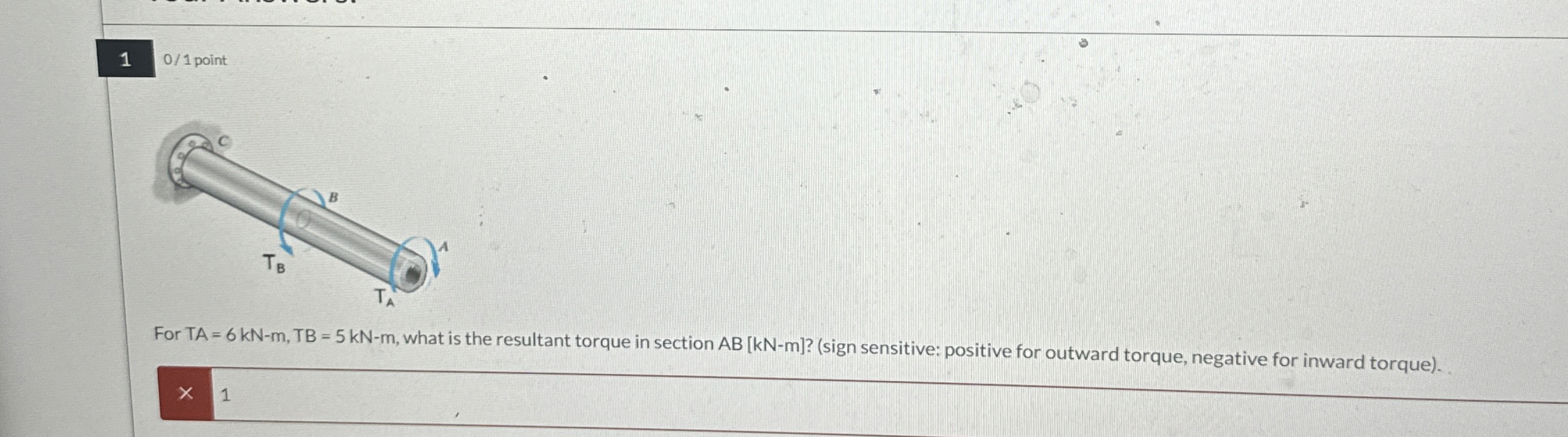 Solved 1 0/1 ﻿pointFor TA=6kN-m,TB=5kN-m, ﻿what is the | Chegg.com