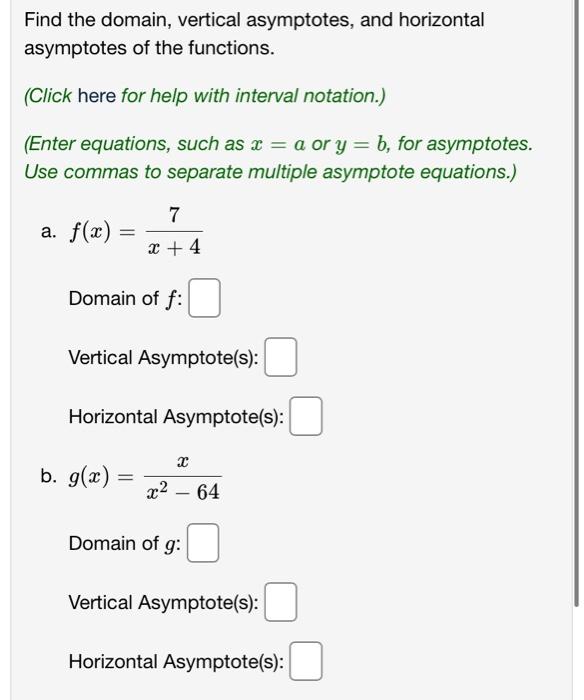 Solved Find the domain, vertical asymptotes, and horizontal | Chegg.com
