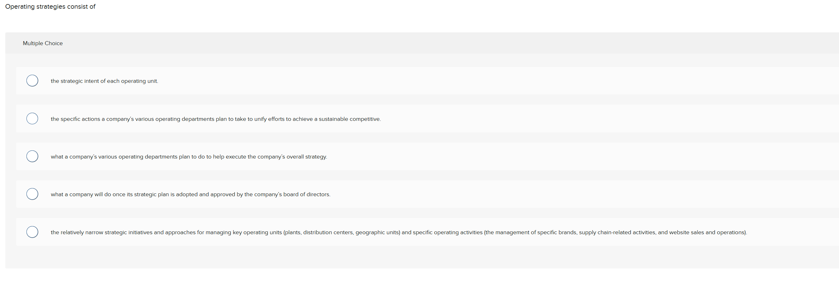 Solved Operating strategies consist ofMultiple Choice the | Chegg.com