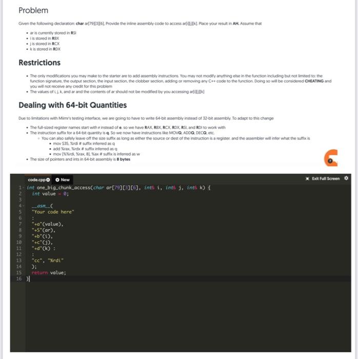Solved Problem Given the following declaration char | Chegg.com