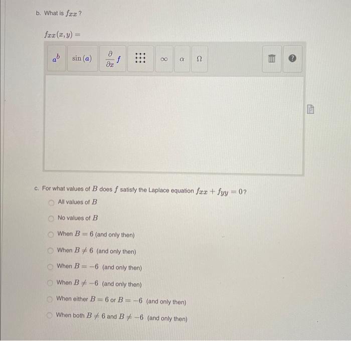 Solved Consider the function f(x,y)=ln(6x2+By2) a. Find fyy. | Chegg.com