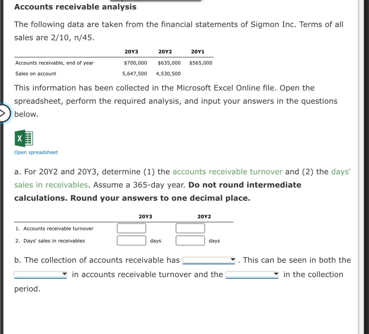 Solved Accounts receivable analysisThe following data are | Chegg.com