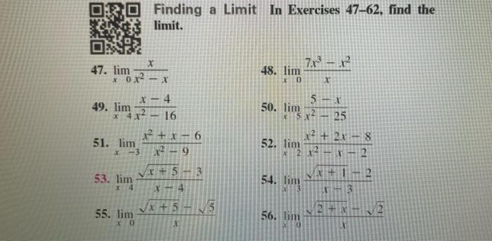 Solved Finding a Limit In Exercises 47–62, find the limit. | Chegg.com