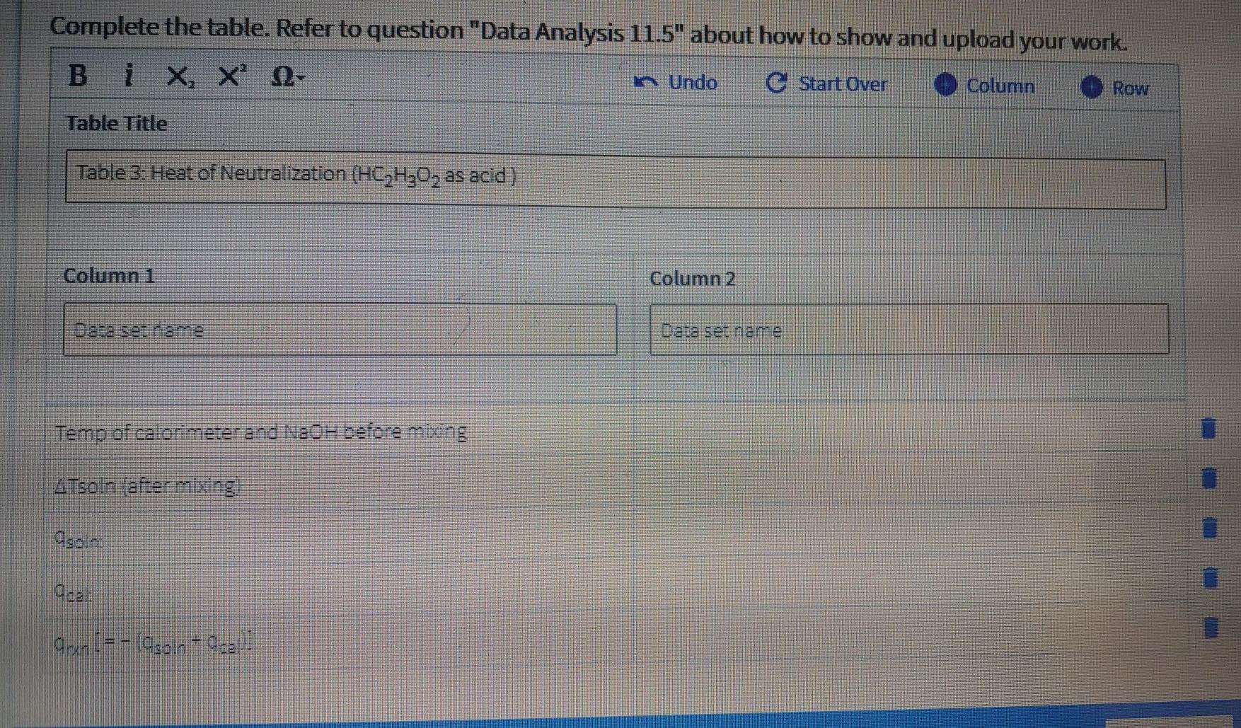 Solved Table 3: Heat of Neutralization ( HC2H3O2 as acid) | Chegg.com