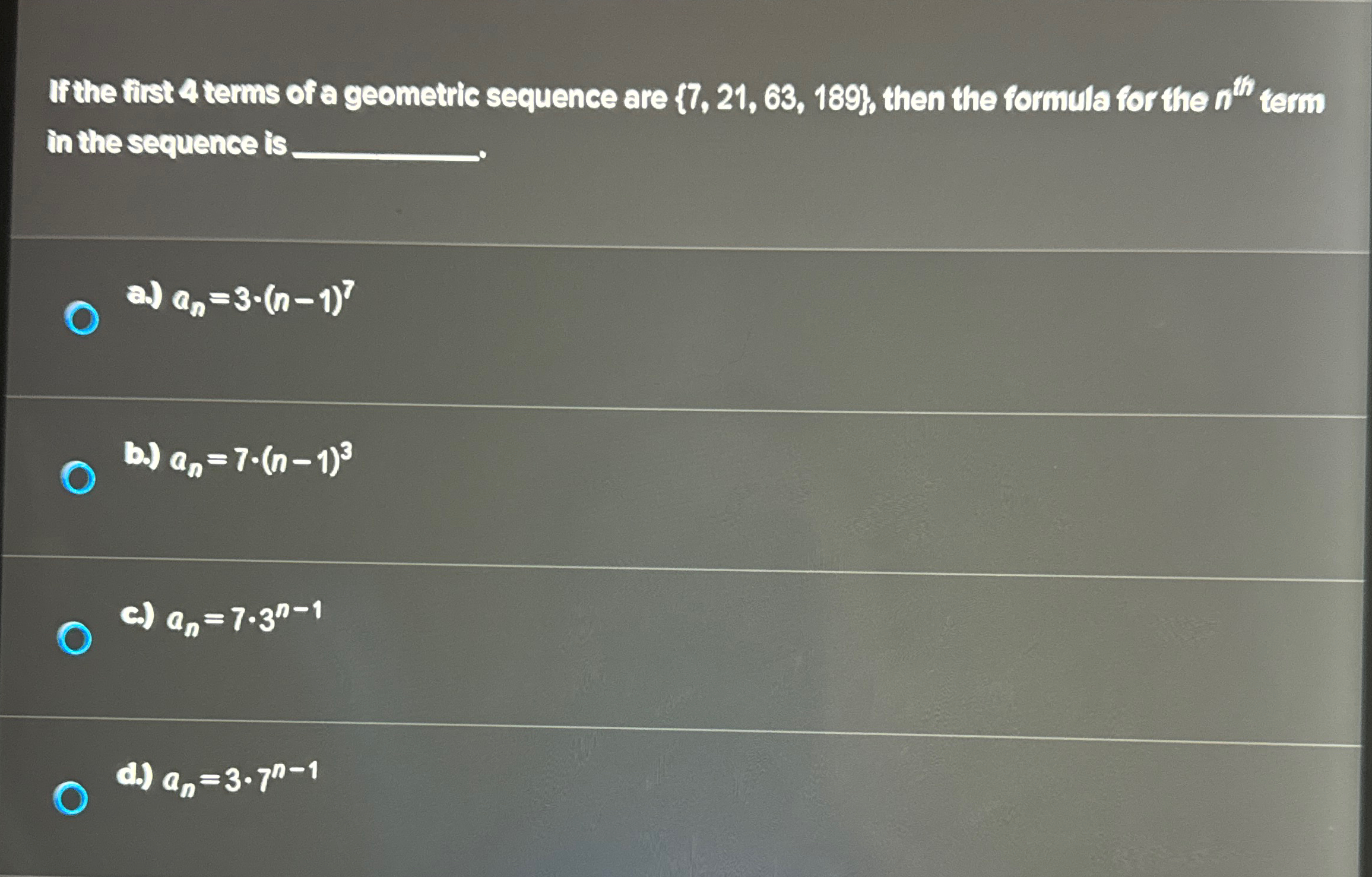 Solved If the fist 4 ﻿terms of a geometric sequence are | Chegg.com