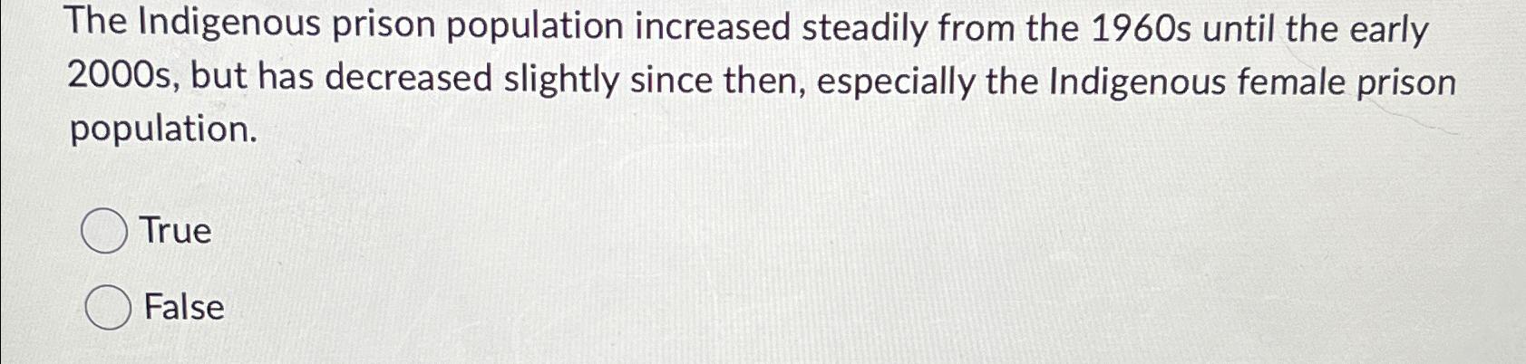 Solved The Indigenous prison population increased steadily | Chegg.com