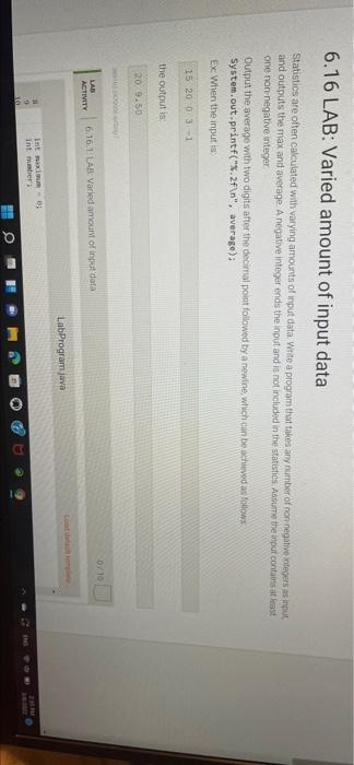 Solved 6.16 LAB: Varied amount of input data Statistics are | Chegg.com