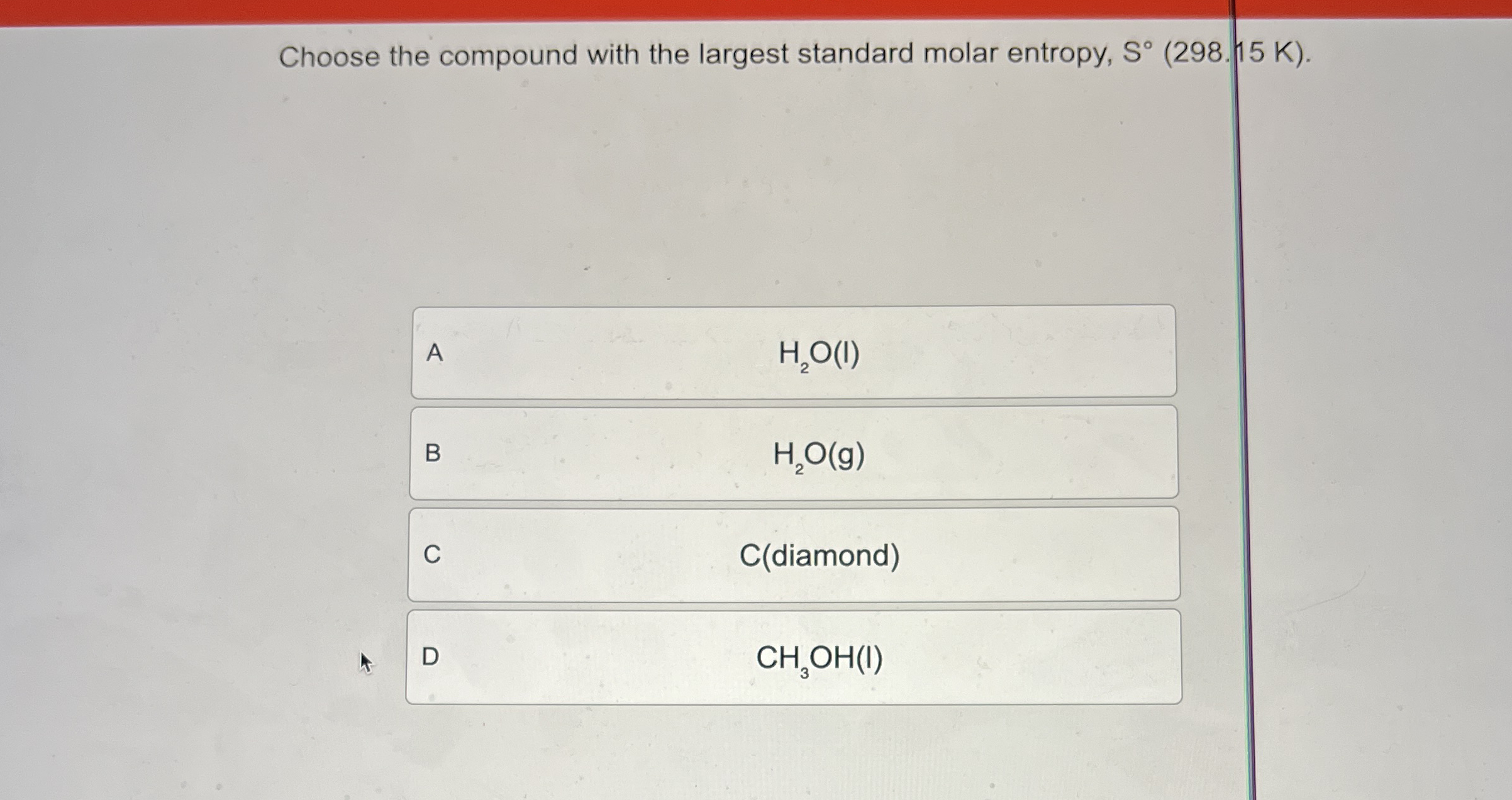 Solved Choose the compound with the largest standard molar | Chegg.com