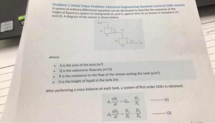 Solved Problem 1 Initial Value Problem: Chemical Engineering | Chegg.com