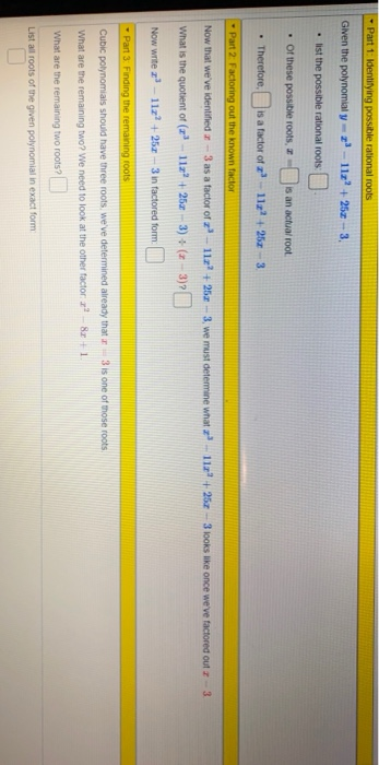 Solved Part 1: Identifying possible rational roots Given the | Chegg.com