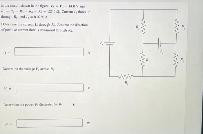 Solved In the circuit shown in the figure, VA=VB=14.0 V and | Chegg.com