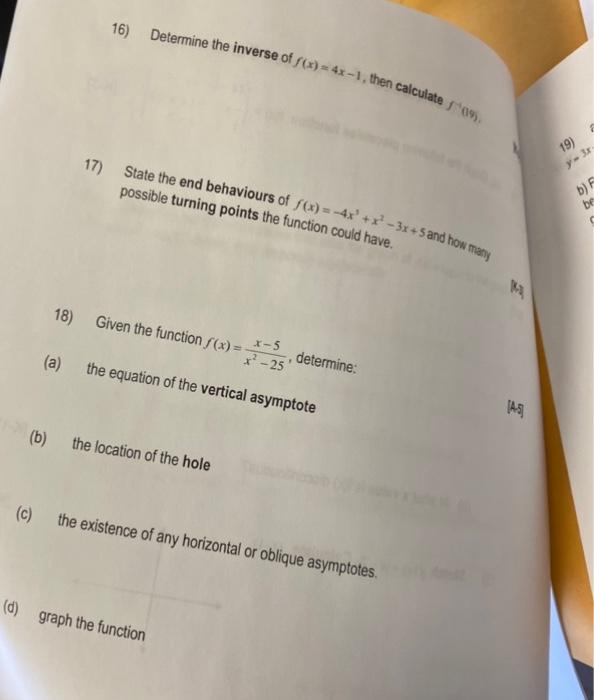 Solved 16) Determine the inverse of f(x)=4x−1, then | Chegg.com