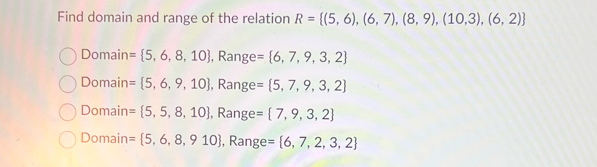Find domain and range of the relation | Chegg.com