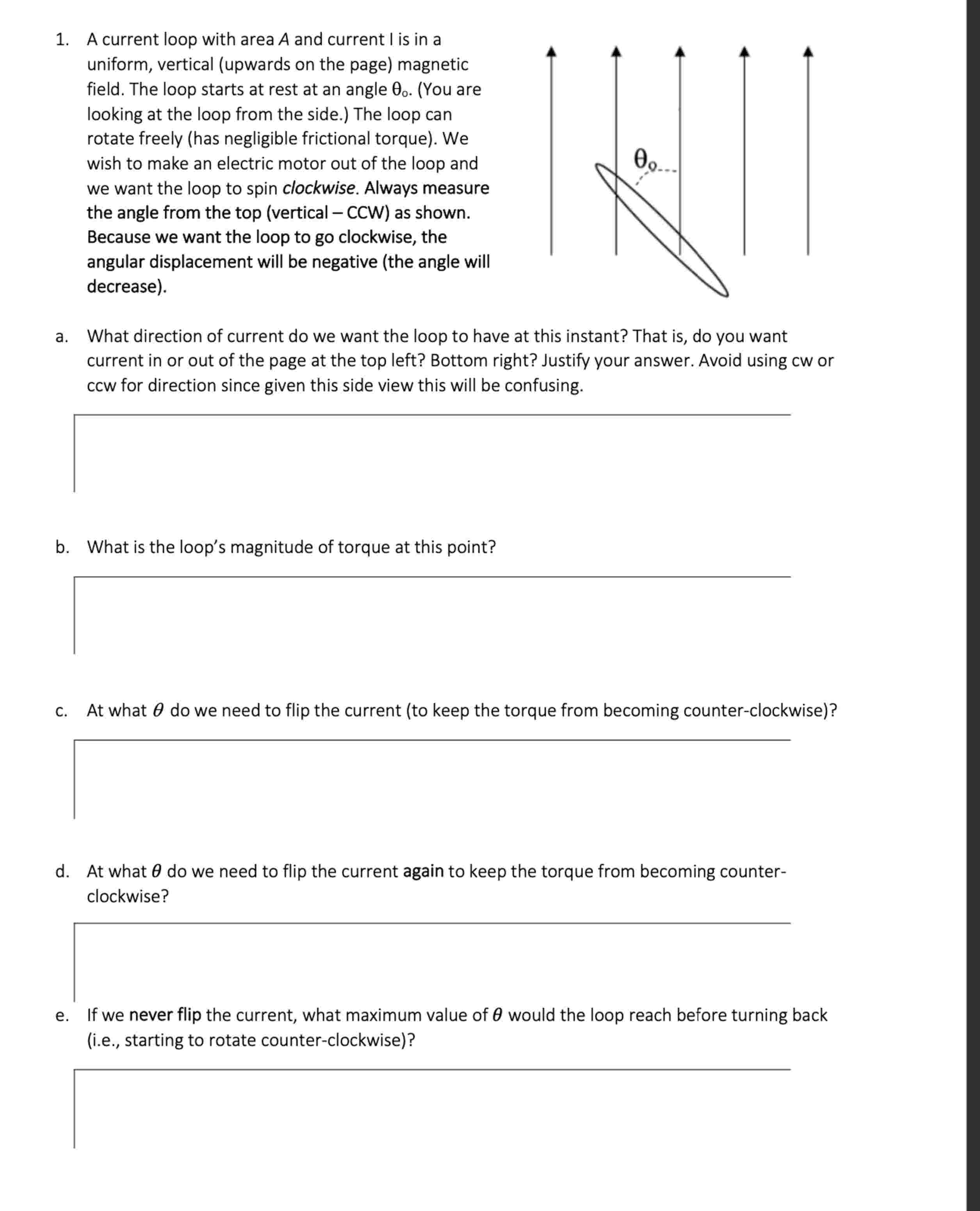 Solved 1. ﻿A current loop with area \( ﻿A \) ﻿and current \( | Chegg.com