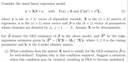 Solved Consider the usual linear regression modely=xβ εlon, | Chegg.com