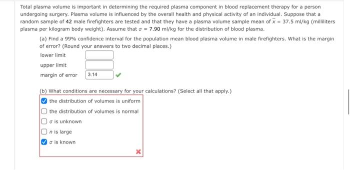 Solved Total plasma volume is important in determining the | Chegg.com