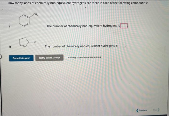Solved 1. How many kinds of chemically non-equivalent | Chegg.com