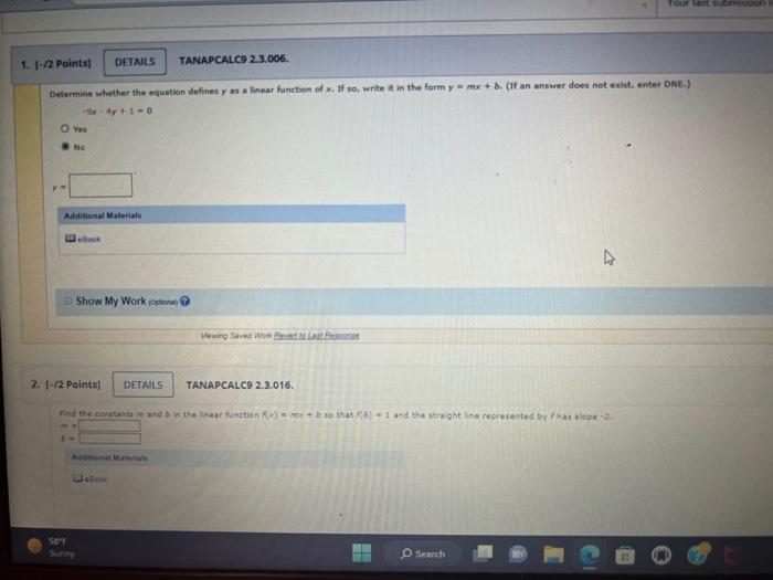 Solved Determine whether the equation defines y as a linear | Chegg.com