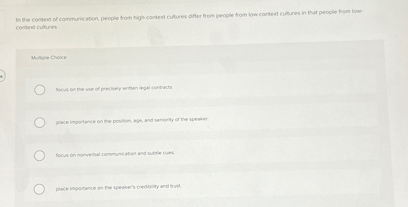 Solved In the context of communication, people from | Chegg.com