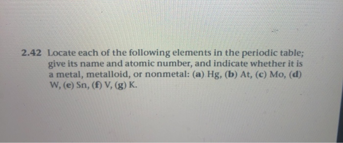 Solved 2.42 Locate each of the following elements in the | Chegg.com