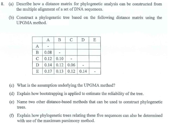 Solved (a) ﻿Describe how a distance matrix for phylogenetic | Chegg.com