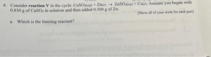 Solved 4. Consider reaction V in the cycle: CuSO4(aq) + | Chegg.com
