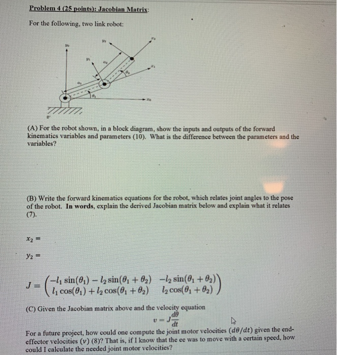 Problem 4 (25 points): Jacobian Matrix For the | Chegg.com