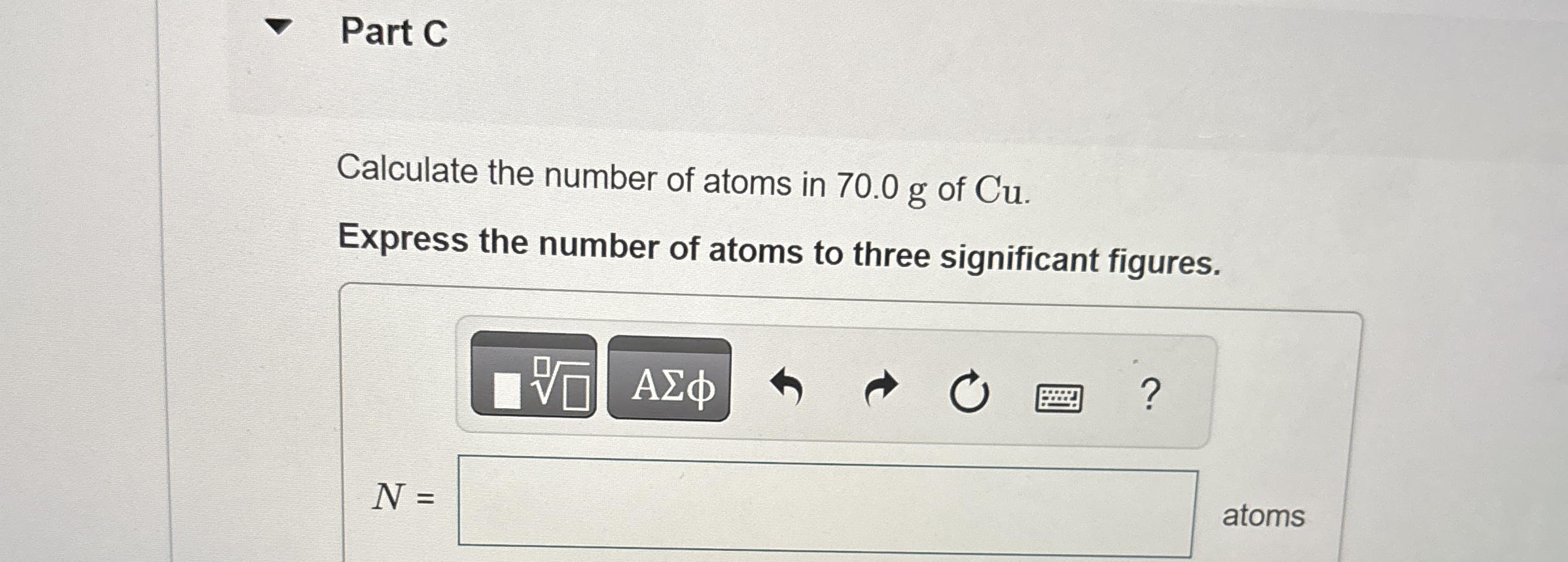 Solved Part CCalculate the number of atoms in 70.0 ﻿g of Cu | Chegg.com