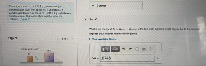 Solved Block 1, of mass m1=6.50 kg, moves along a | Chegg.com
