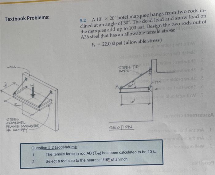 Solved Textbook Problems: 5.2 A 10′×20′ hotel marquee hangs | Chegg.com