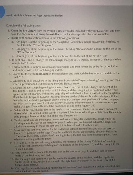 Module 4 Enhancing Page Layout and Design Word | Chegg.com