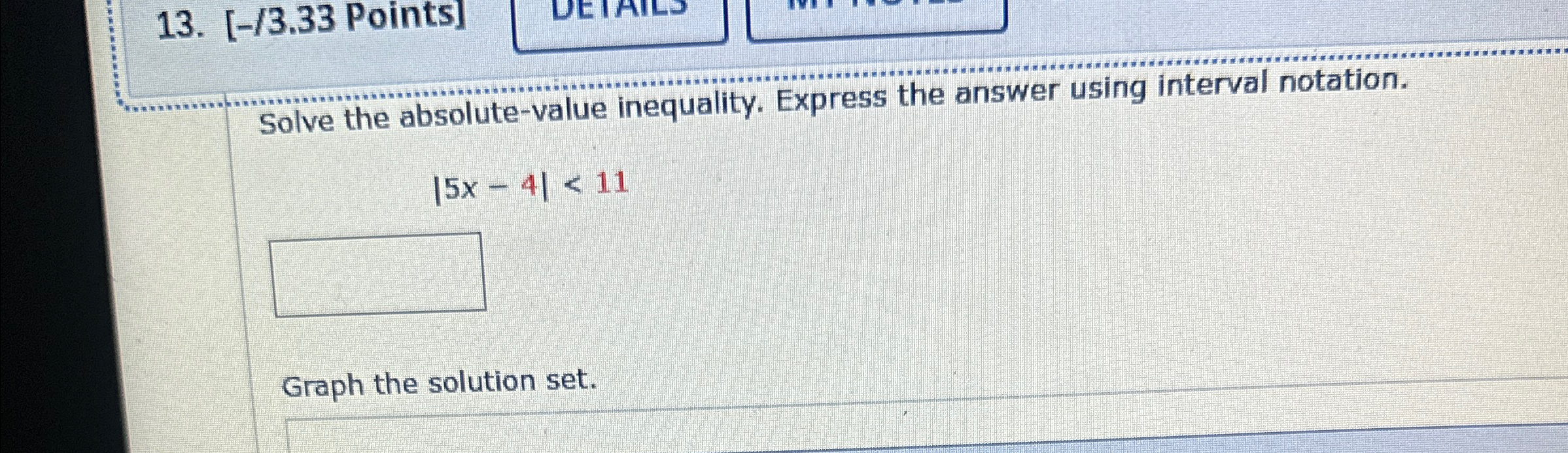 Solved [-/3.33 ﻿Points]DEIAILSSolve the absolute-value | Chegg.com