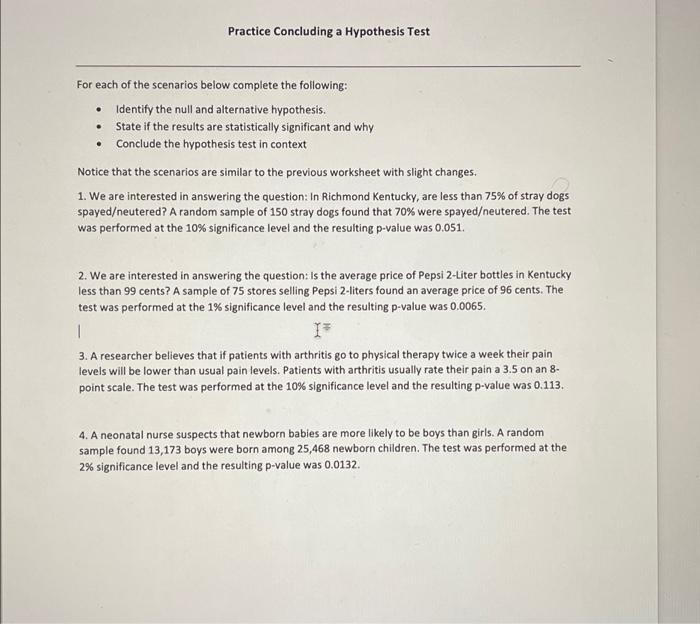 Solved Practice Concluding a Hypothesis Test For each of the | Chegg.com