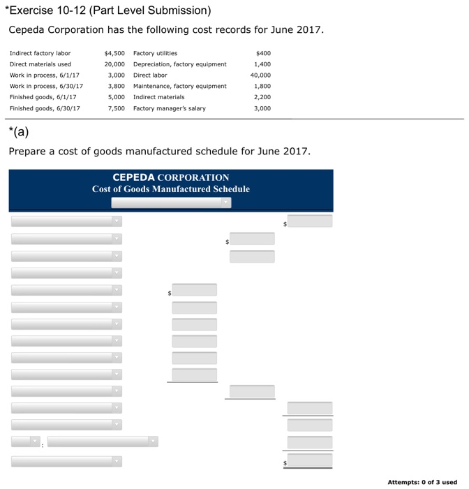 Solved *Exercise 10-12 (Part Level Submission) Cepeda | Chegg.com