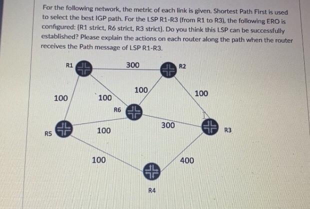 [Solved]: For the following network, the metric of each lin