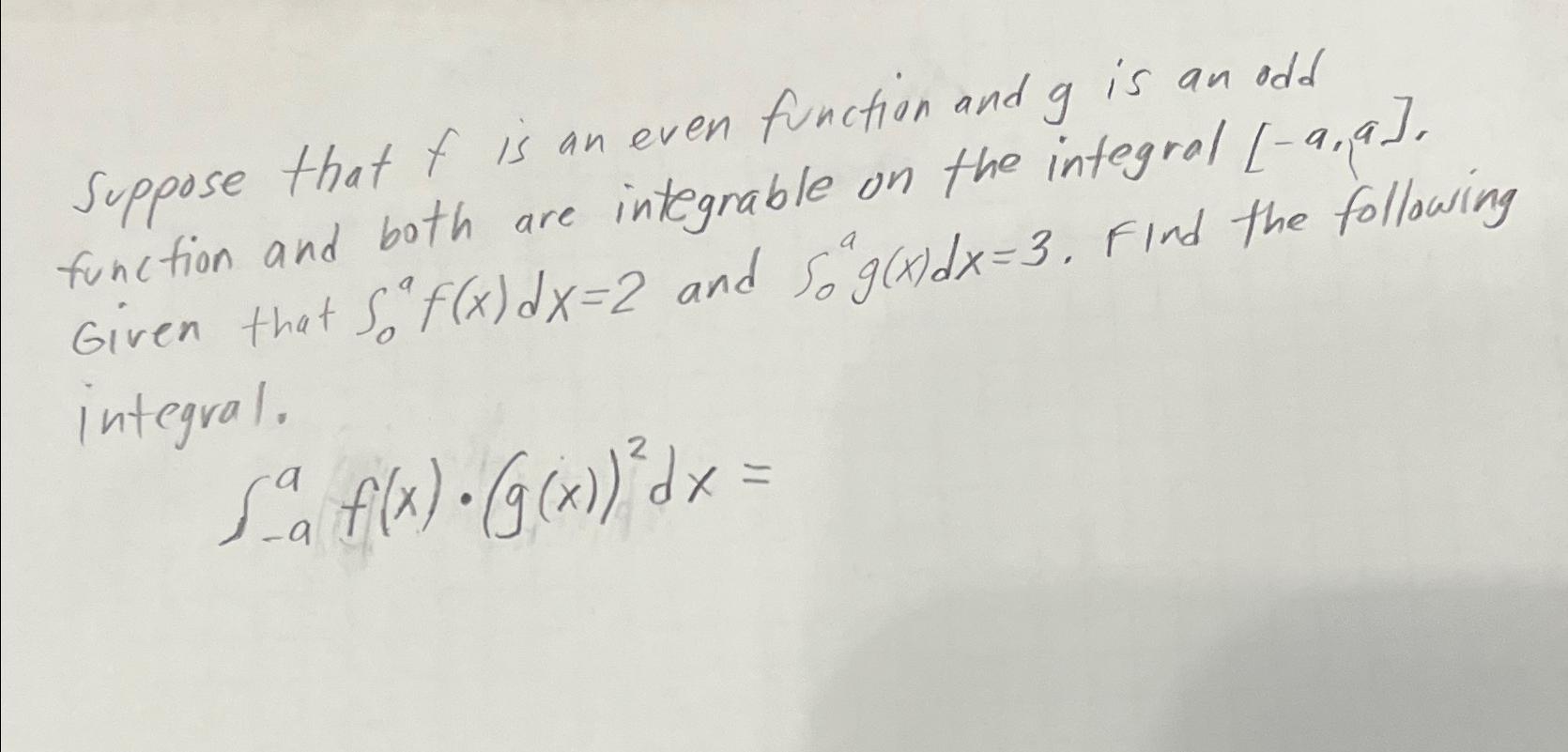 Solved Suppose that f ﻿is an even function and g ﻿is an odd | Chegg.com