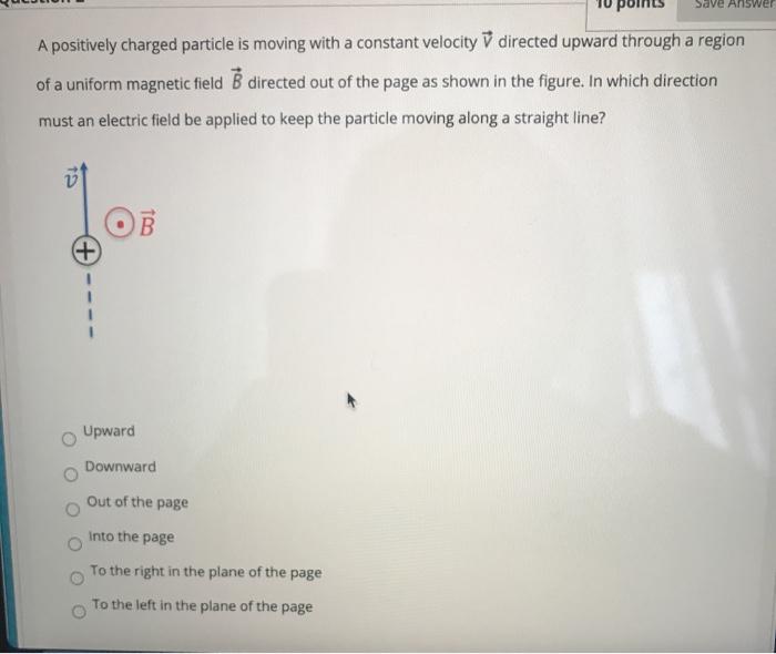 Solved Save Answer A positively charged particle is moving | Chegg.com
