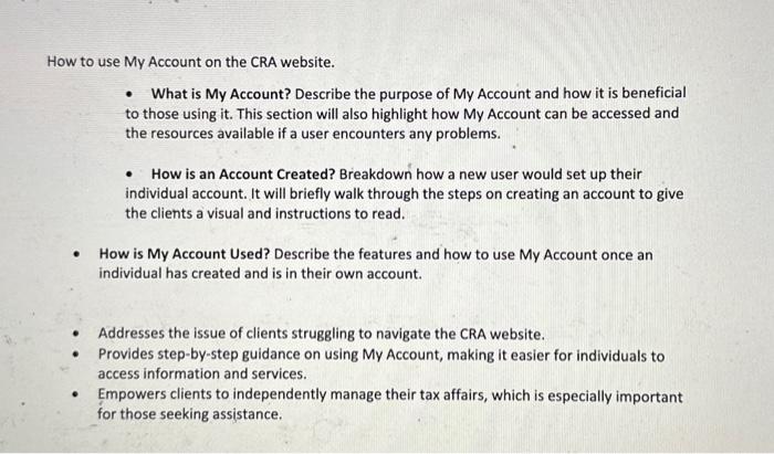 Solved How to use My Account on the CRA website. - What is | Chegg.com